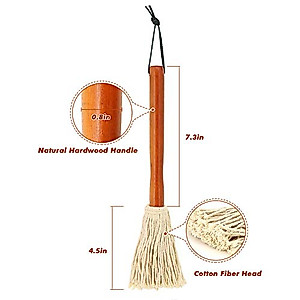 12" BBQ Sauce Basting Mops & Brushes for Roasting or Grilling, Apply Barbeque, Marinade or Glazing, Cotton Fiber Head and Hardwood Handle, Dish Mop Style, Perfect for Cooking or Cleaning - Pack of 3