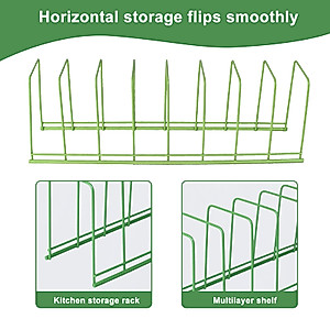 Antuoo Pot Lid Organizer Rack for Cabinet, 2 PCS Stainless Steel Metal Wire Kitchen Cabinet Holder with 8 Slots for Frying Pan, Baking Sheets, Skillets, Cutting Boards, and Appliances (Green)