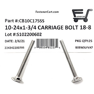 10-24x1-3/4 Carriage Bolts Stainless Steel 18-8 (25 Pieces)
