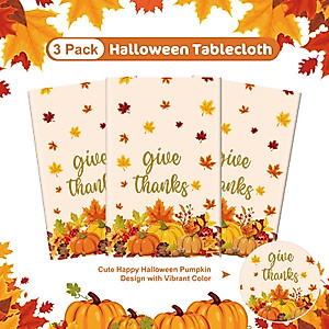 3 Pcs Thanksgiving Tablecloth - Give Thanks Plastic Table Cloth Disposable Rectangular Fall Pumpkin Maple Leaves Table Cover for Thanksgiving Day Party Decorations Table Decor Supplies,108 x 54 Inch