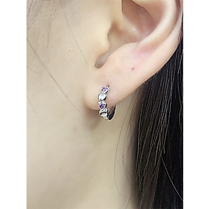 Double Love Heart Cubic Zirconia Small Hoop Earrings for Women Teen Girls 925 Sterling Silver Tiny Cute Huggie Hoops Cartilage Hypoallergenic for Sensitive Ear Birthstone Valentine Easter Mother's Day Jewelry Gifts for Her Amethyst