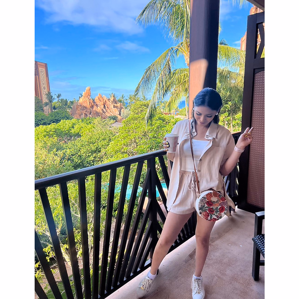 QIBABU Women's Linen Shorts Sets 2 Piece Summer Short Sleeve Top and Shorts Sweatsuit Set Vacation Beach Outfits(1521-Apricot-L-QB)