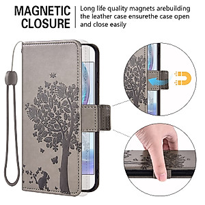 Asuwish Compatible with Samsung Galaxy A40 Wallet Case and Tempered Glass Screen Protector Flip Purse Accessories Wrist Strap Card Holder Cell Phone Cover for Glaxay A 40 Gaxaly 40A Women Men Gray