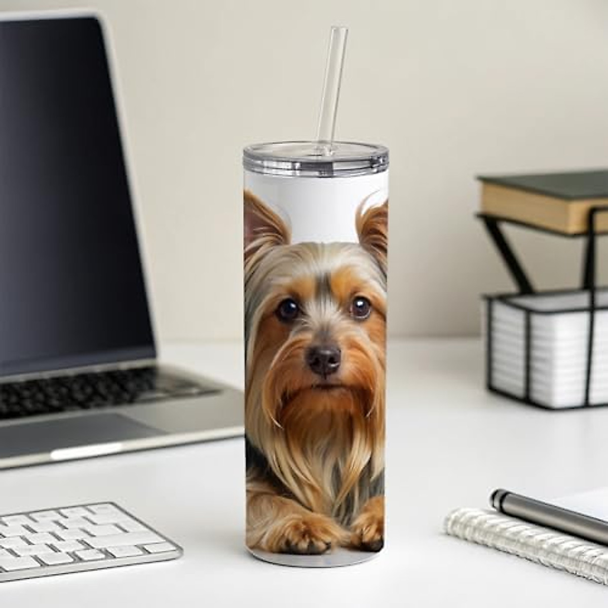Silky Terrier Dog Photo Skinny Tumbler 20oz with Straw Insulated Water Bottle Gift