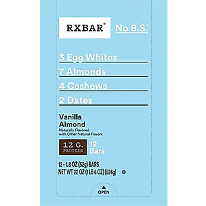 RXBAR Protein Bars, Protein Snack, Snack Bars, Vanilla Almond, 22oz Box (12 Bars)