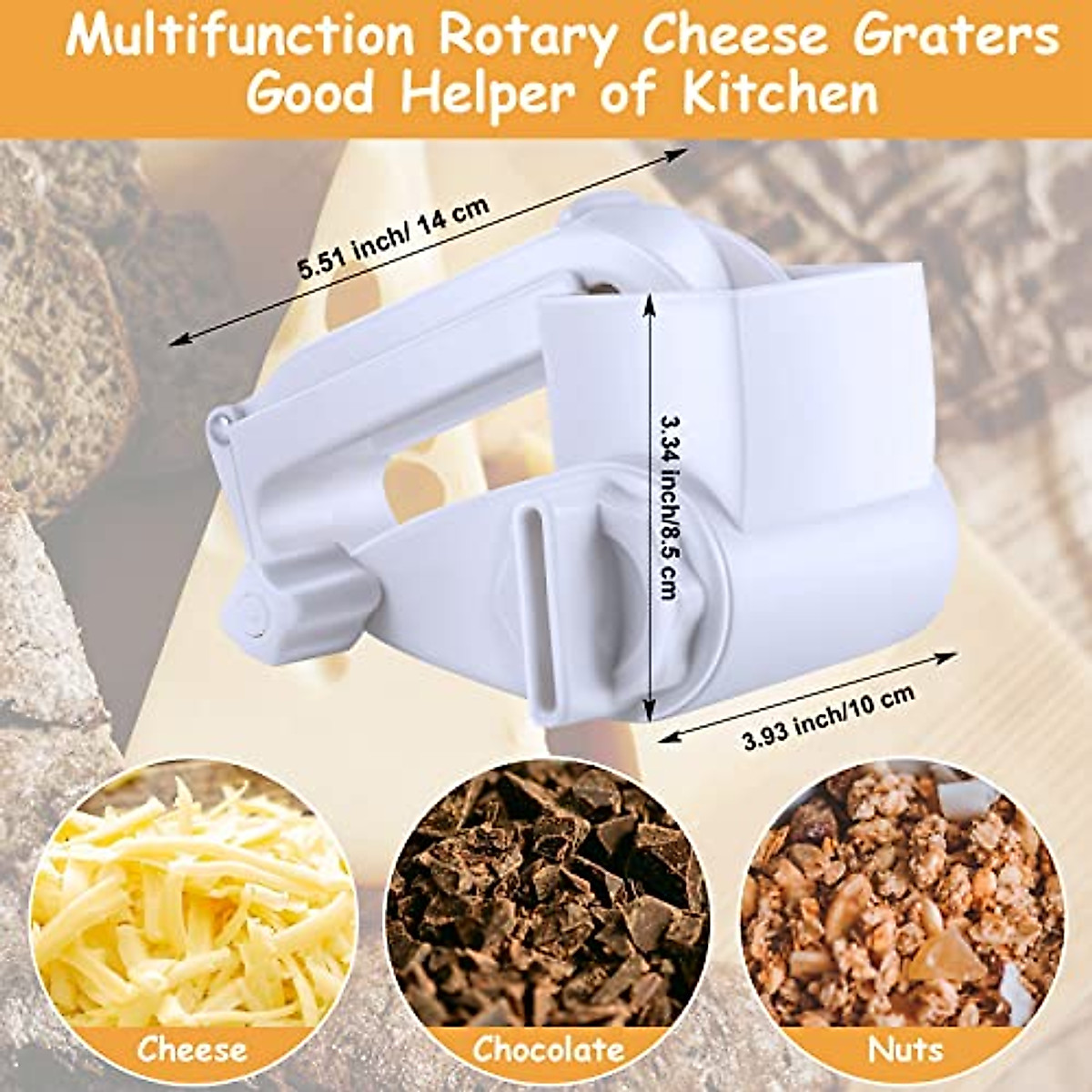 Rotary Cheese Grater Manual Handheld Cheese Grater with Stainless Steel Drum for Grating Hard Cheese Chocolate Nuts Kitchen Tool (/, White, 1)