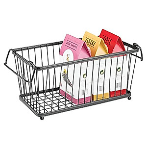 mDesign Household Stackable Metal Wire Storage Organizer Bin Basket with Built-In Handles for Kitchen Cabinets, Pantry, Closets, Bedrooms, Bathrooms - 12.5" Wide, 3 Pack - Graphite Gray