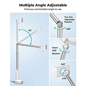 Viozon Phone Holder, Flexible Long Arm,Overhead Mount,360° Angle Adjustable,Aluminum Alloy, C Clamp for Headboard Bedside&Table&Desk,Compatible with 3.5"-6.7" Phone,iPhone 14 Plus/Pro Max W