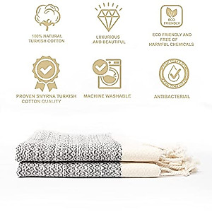 SMYRNA TURKISH COTTON Kitchen Dish Towels Pack of 2 | 100% Natural Cotton, 15 x 26 Inches | Machine Washable Wash Cloths | Ultra Soft, Absorbent, Prewashed and Quick Dry Turkish Dish Towels (Gray)