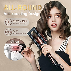 Novus 3 Barrel Waver Curling Iron: Anti-Scald, 1 inch Rapid Heating Wand with 3 Heat Settings, Temp Adjustable Portable Crimper for Deep Waves