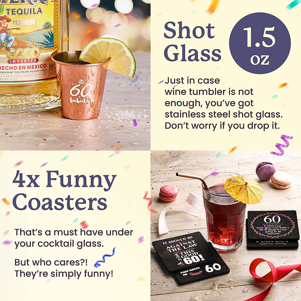 InnoCreation 60th Birthday Gifts for Women - Funny Wine Gift Set for Women Turning 60, Gifts Ideas for Her, Mom, Grandma, Wife, Sister, Aunt, Coworker Turning 60 Year Old