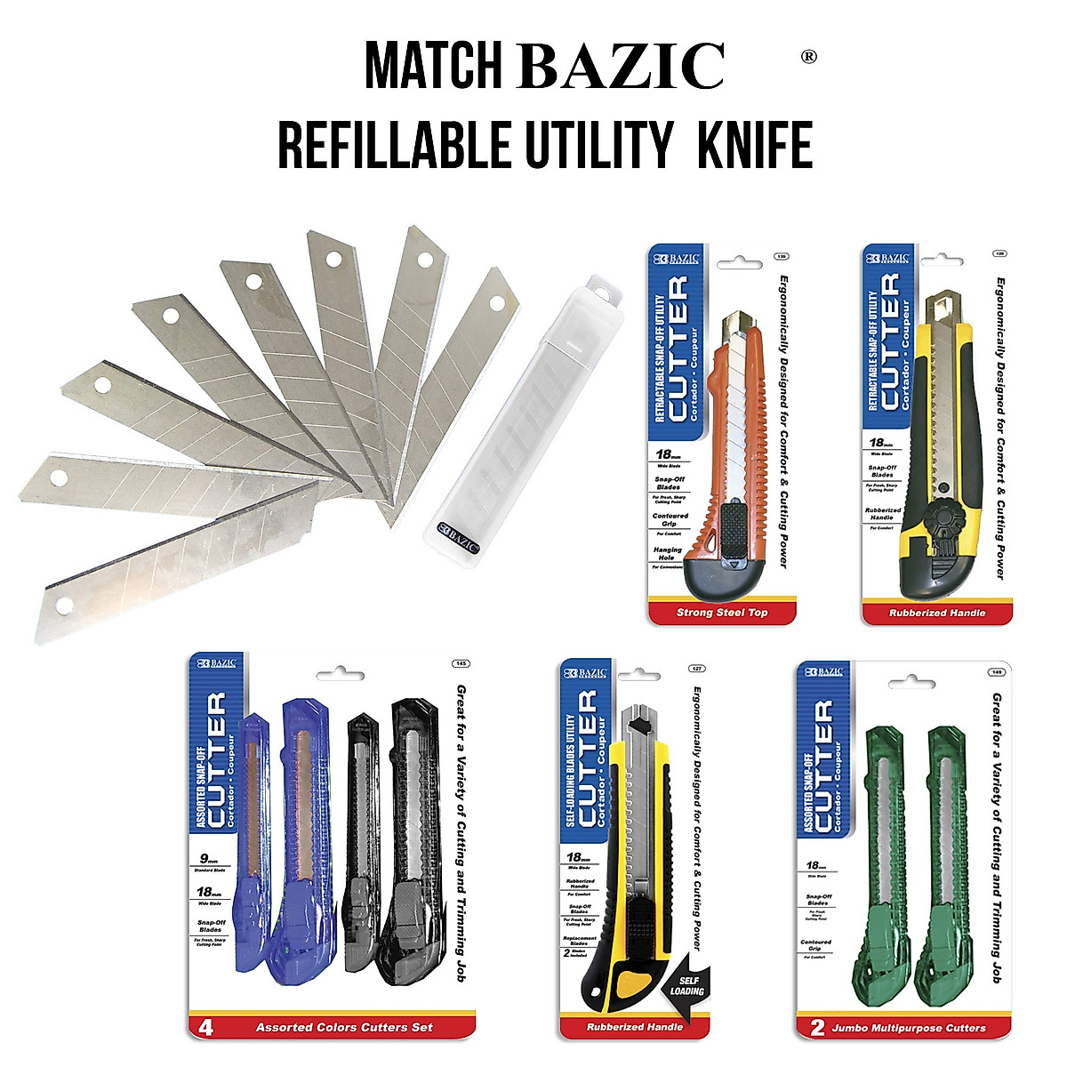 BAZIC 18mm Replacement Blade, Wider Utility Knife Cutter Blade, Tube Storage Box (8/Pack), 1-Pack