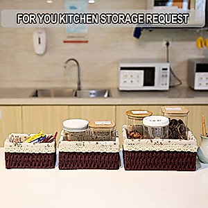 3 Pcs Handmade Wicker Storage Baskets Set Shelf Baskets,Woven Decorative Home Storage Bins for Bedroom,livingroom,kitchenroom,Table,Closet,Pantry, Entryway, Home Decor Brown