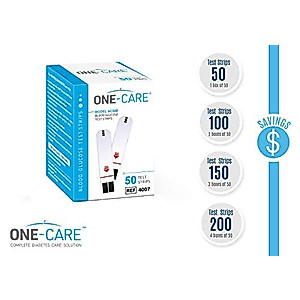 ONE-CARE 100 Count Glucose Test Strips, Precision Sugar Measurement (2 Boxes of 50 Each)