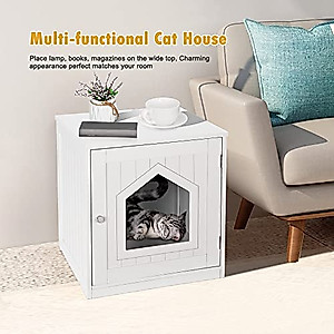 Cat Litter Box Enclosure Hidden Kitty Litter Box Furniture Indoor Cat Box Cabinet Cat House & Side Table Nightstand Cat Washroom