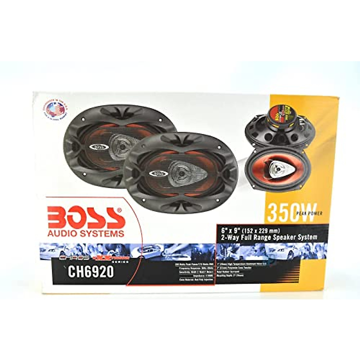 BOSS Audio Systems CH6920 Chaos Series 6 x 9 Inch Car Stereo Door Speakers - 350 Watts Max, 2 Way, Full Range Audio, Tweeters, Coaxial, Sold in Pairs