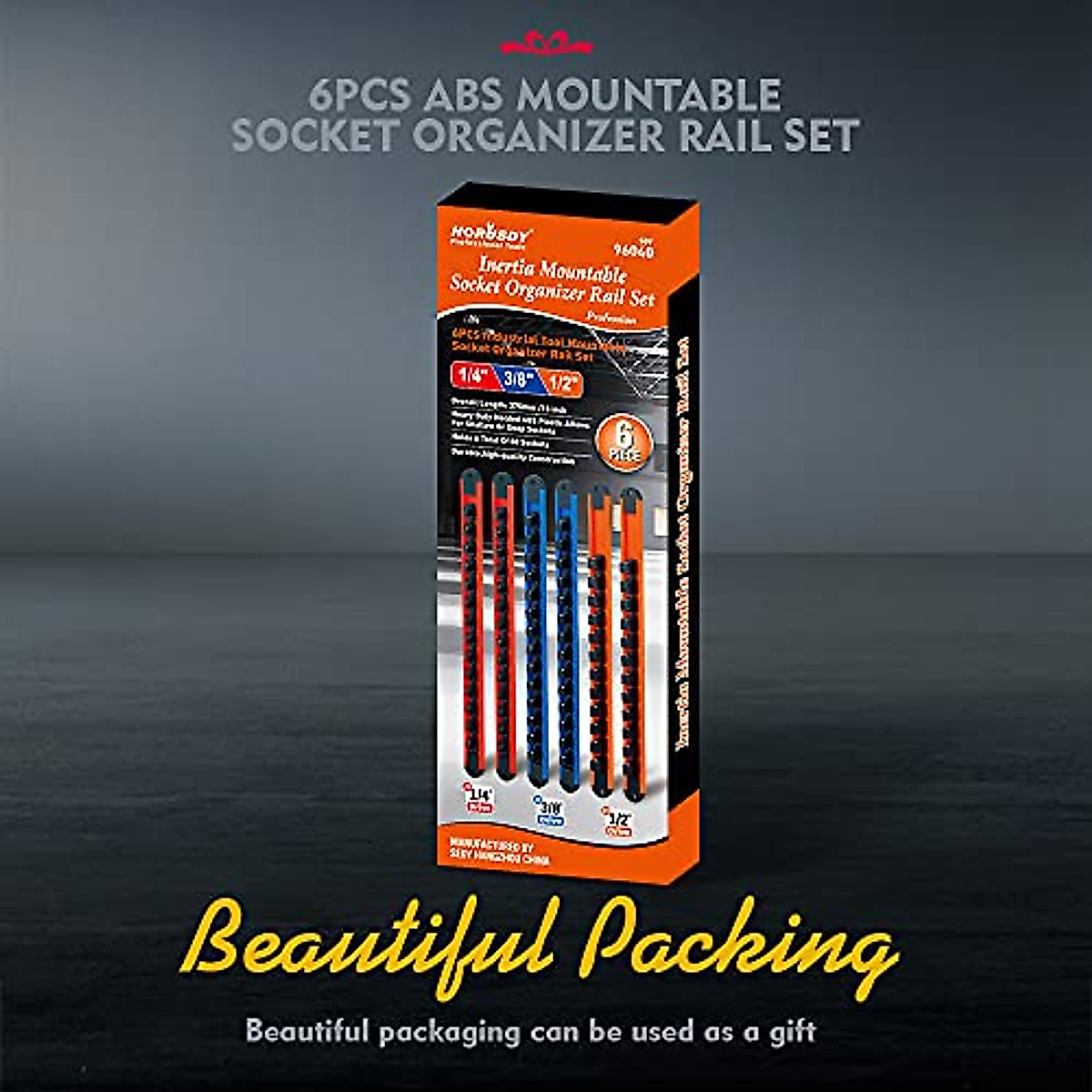 HORUSDY 6PC 360° Swivel ABS Socket Organizer, 1/4-Inch x 28 Clips, 3/8-Inch x 28 Clips, 1/2-Inch x 24 Clips, Premium Quality Socket Holders