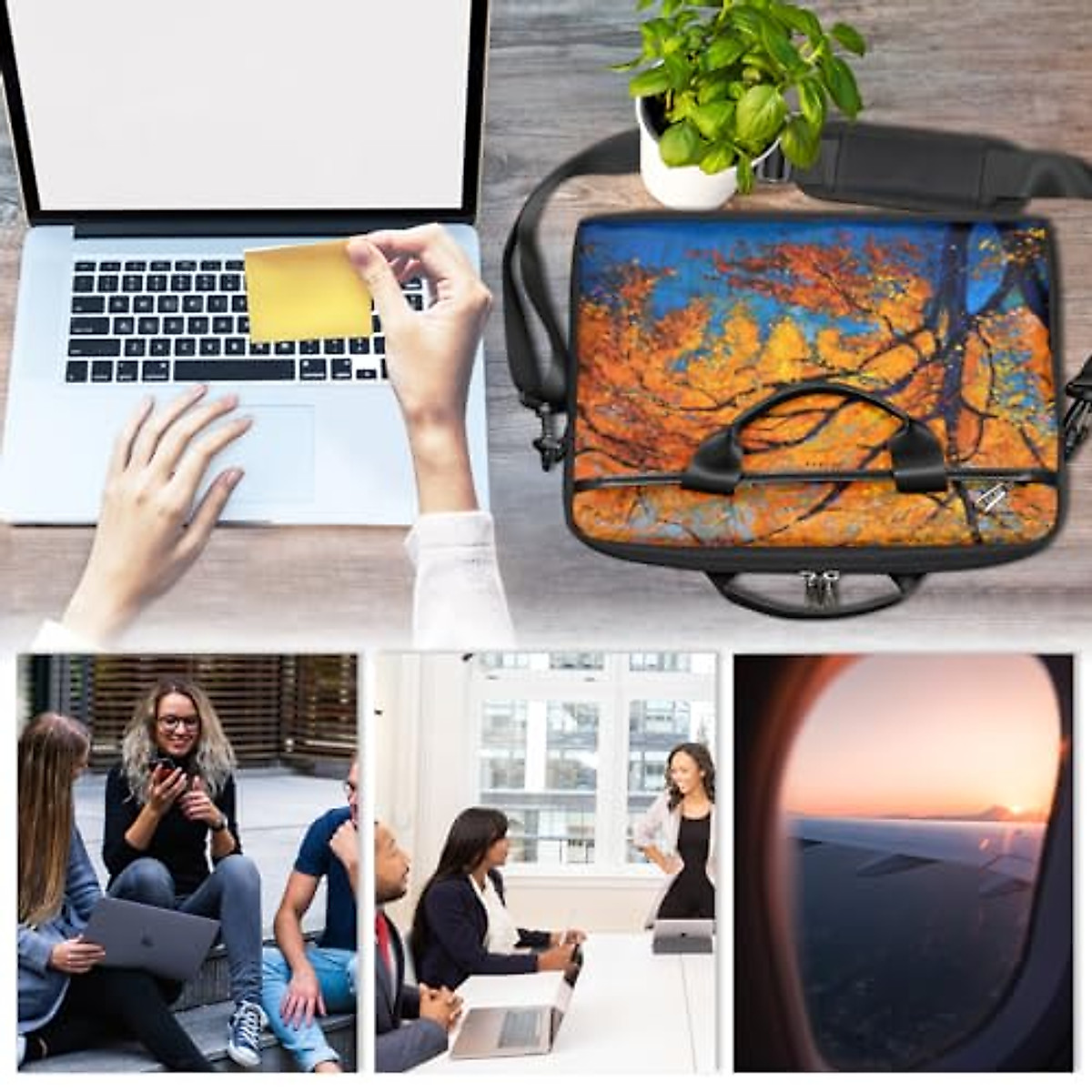 Fall Tree Laptop Computer Bag Waterproof Shoulder Messenger Bag 13-15 inch Durable Laptop Tote Bag with Shoulder Strap Handle Lightweight Crossbody Briefcase
