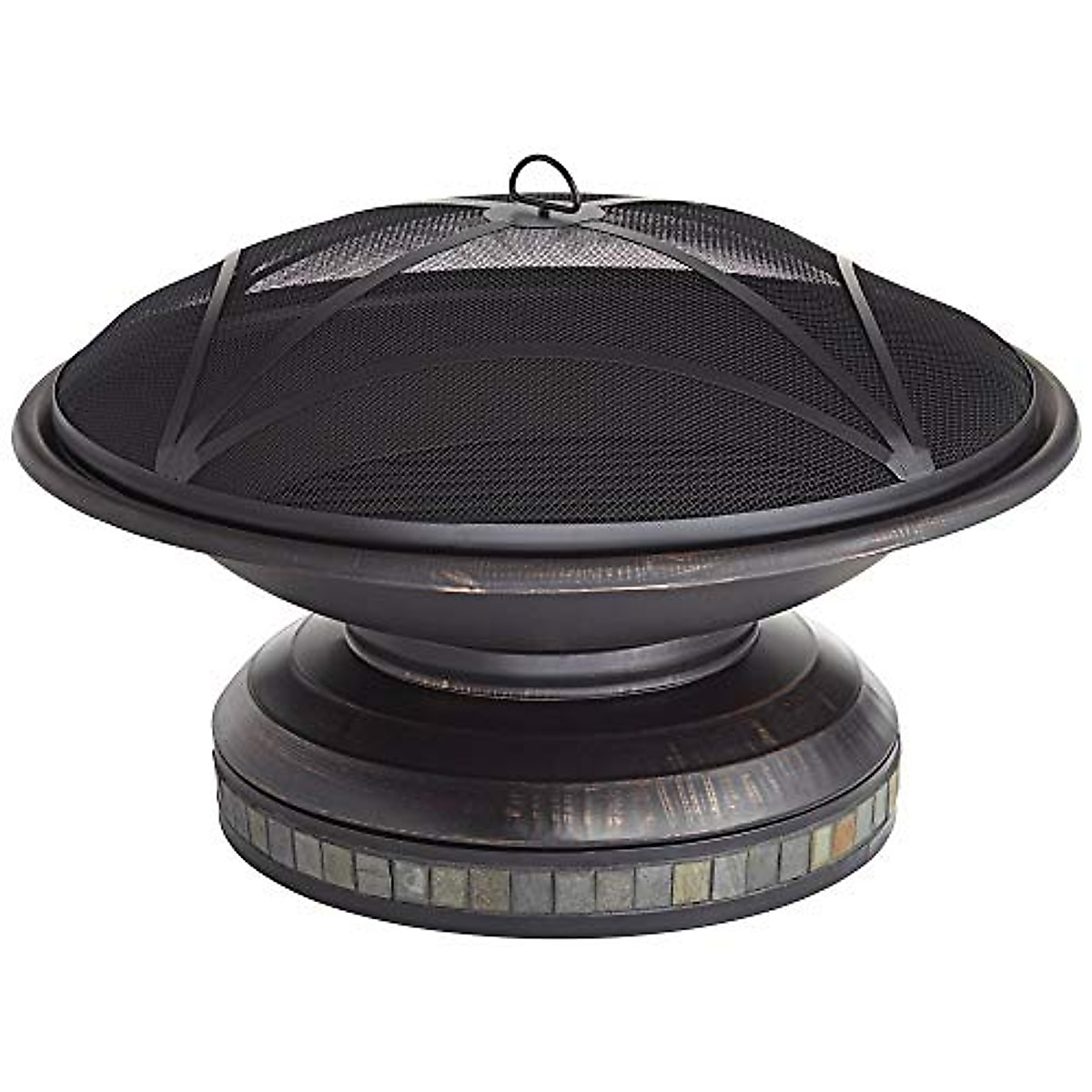 Bristol Black Iron Outdoor Fire Pit Round 35" Steel Mesh Wood Burning with Spark Screen and Fire Poker for Outside Backyard Patio Camping Deck - John Timberland