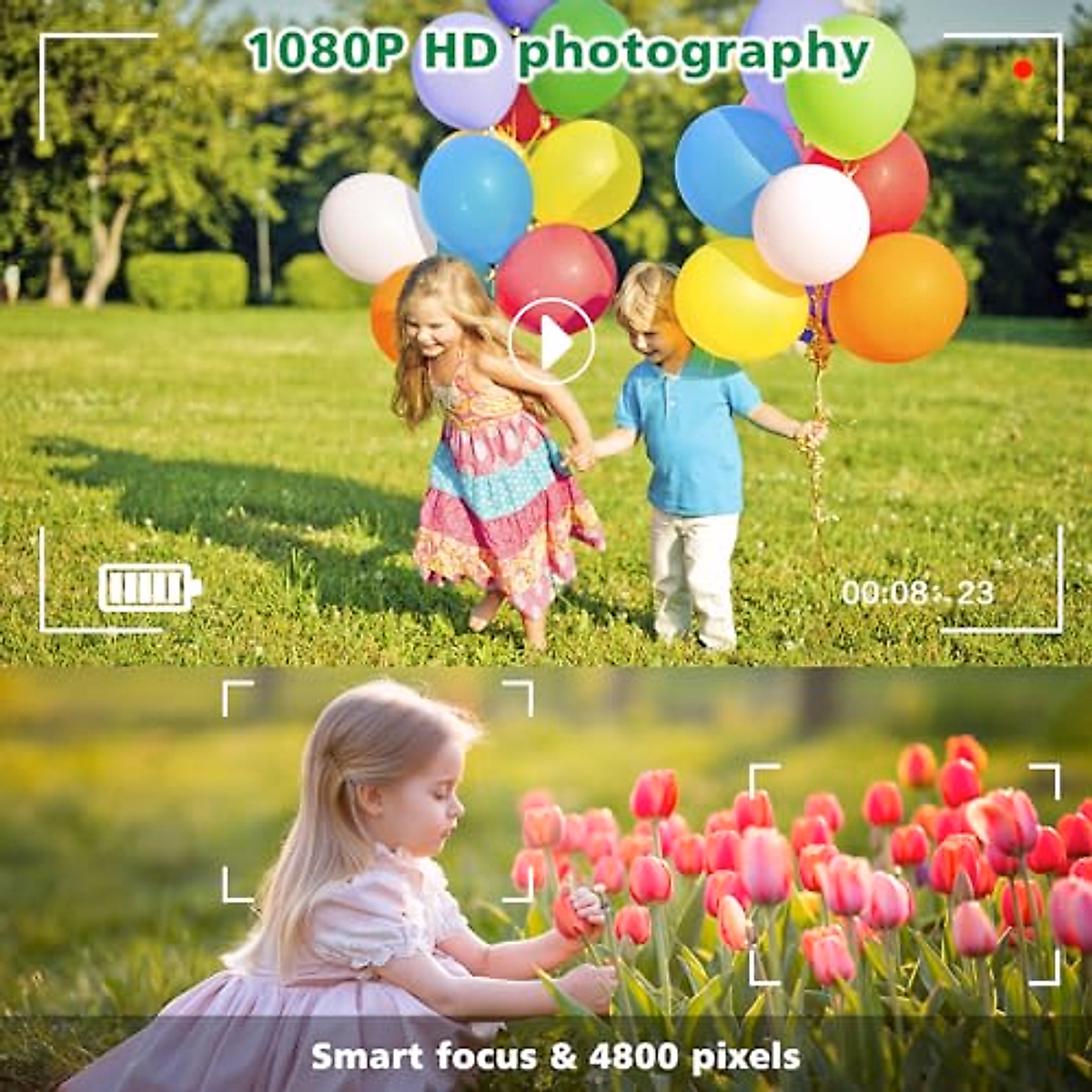 Kids Digital Camera Toddler Camera HD 1080P Video Camera for Kids Age 3-12 Kids Selfie Camera with Flip-Up Monitor Mini Kids Camera with 32GB SD Card Christmas Birthday Gift for Kids Green