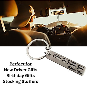 Pretty Inappropriate Don't Do Stupid Shit Metal Keychain, 16 Year Old Boy Birthday Gift Ideas, Sweet 16 Gifts for Girls, Drive Safe Keychain for Daughter, 16 Year Old Girl Birthday ((Heart) Mom & Dad)