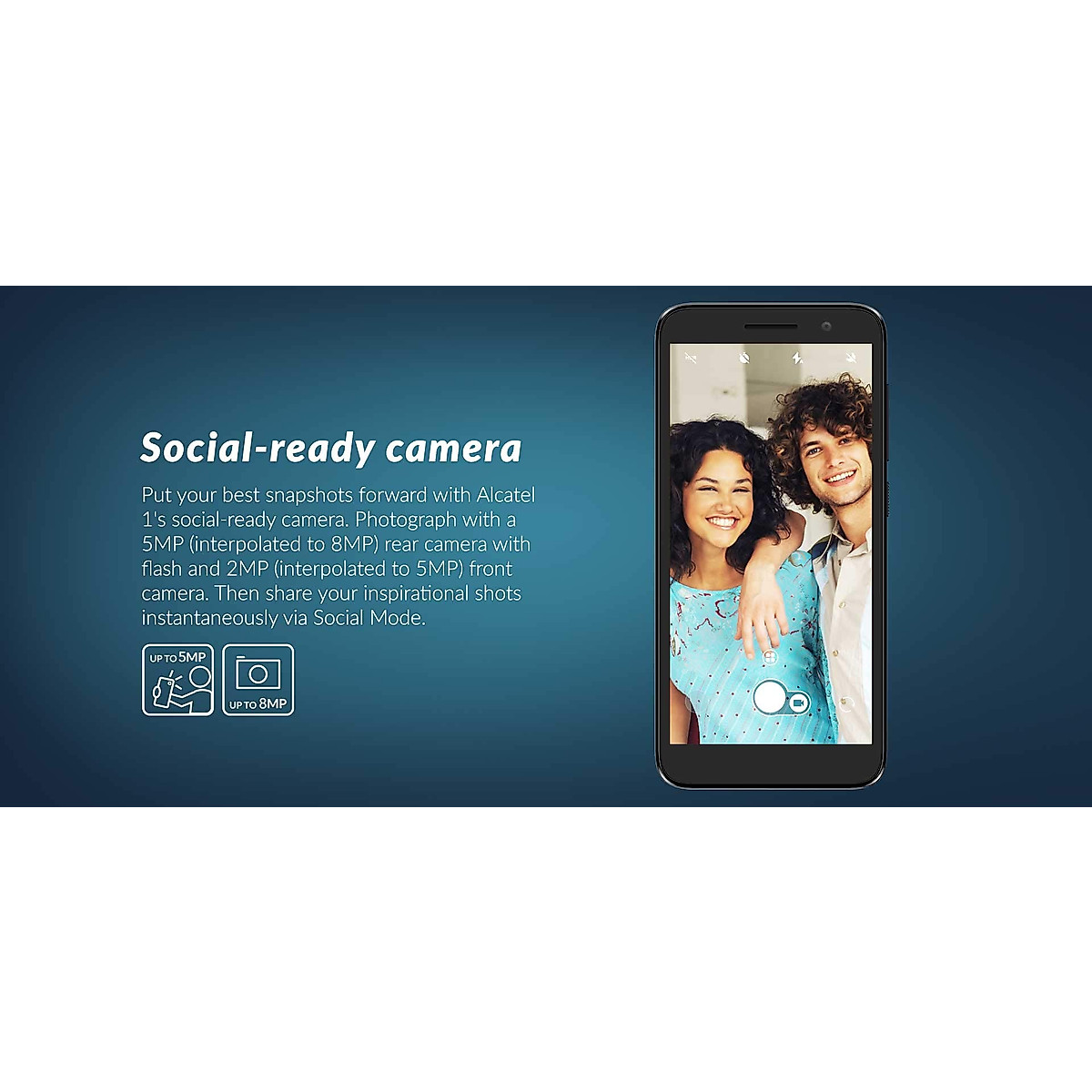 Alcatel 1 (2019) 4G LTE Unlocked 5 inch 8MP Flash 5033D Quad Core Factory Unlocked Android Oreo Worldwide Desbloqueado