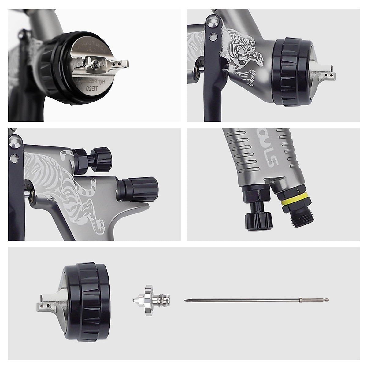 HVLP Spray Gun, 1.3 mm and 1.8 mm Stainless Steel Air Spray Gun, 600 ml and 400 ml Mixing Cup Gravity Feed Paint Sprayer for Paint and Varnish. (Black)