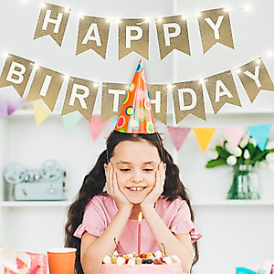 RUBFAC Pre-Strung Happy Birthday Banner - NO DIY - Gold Glitter Birthday Party Banner with 2pcs Fairy Lights for Birthday Party Decorations, Rose Gold Happy Birthday Sign