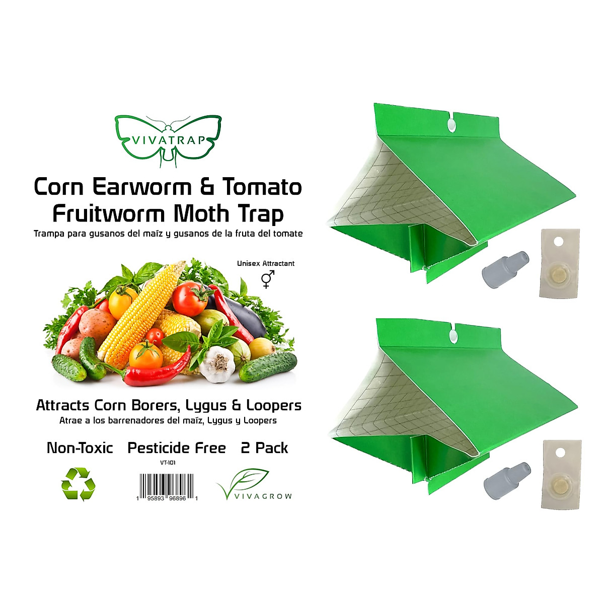 VivaTrap VT-101 Corn Earworm + Tomato Fruitworm Moth Trap & Lure (2 Pack, 8 Week)