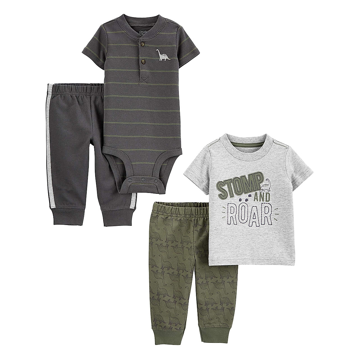 Simple Joys by Carter's Baby Boys' 4-Piece Bodysuit, Top, and Pant Set, Dinosaur, 18 Months