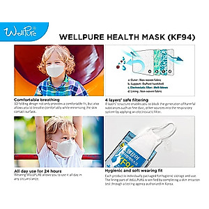 SUMFREE (30 pack) WELLPURE KF94 Kids (Small size), 4 layer protection, 100% Made in Korea, Comfortable breathing, Daily disposable (30)