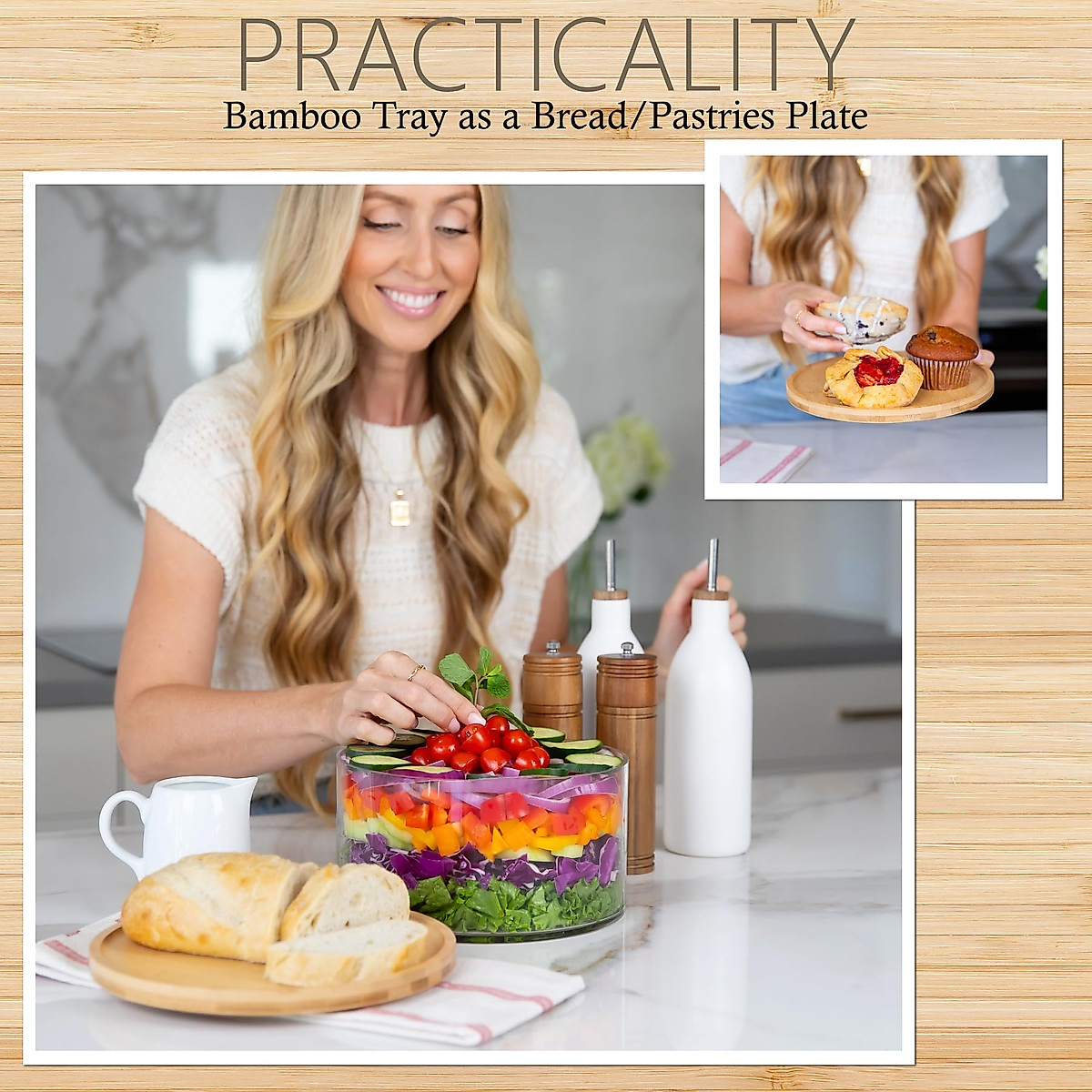 25DOL XXL 125 Ounces Clear Glass Salad Bowl Dish with Dual Function Bamboo Lid - Extra Large Mixing Bowl with Lid for Salads, Dessert, Fruit, Punch - Centerpiece Large Serving Bowls for Entertaining