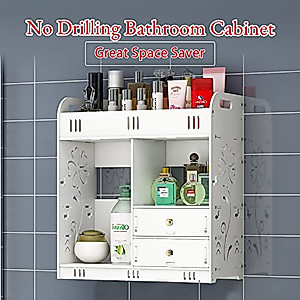 feejee Freestanding Compact Cosmetic Storage Shelf for Dressing Table, 4 Tier Small Bathroom Wall-Mounted Storage Organizer Tray with 2 Drawers, Makeup Organizer Holder for Toiletries, Bath