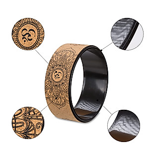 Wood Yoga Wheel Set, Cork Yoga Wheel, Cork Yoga Block 2 Pack 9"x6"x3", Yoga Wheel Bag, 4 in 1. (Yellow)