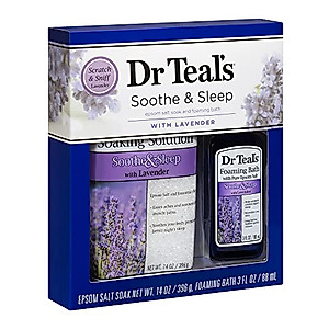 Dr Teal's Lavender Epsom Salt & Foaming Bath Oil Sampler Gift Set 2022 - Give The Gift of Relaxation & Peaceful Slumber! - 14 oz Bag of Lavender Bath Salts & 3 oz Bottle of Lavender Foaming Bath Oil
