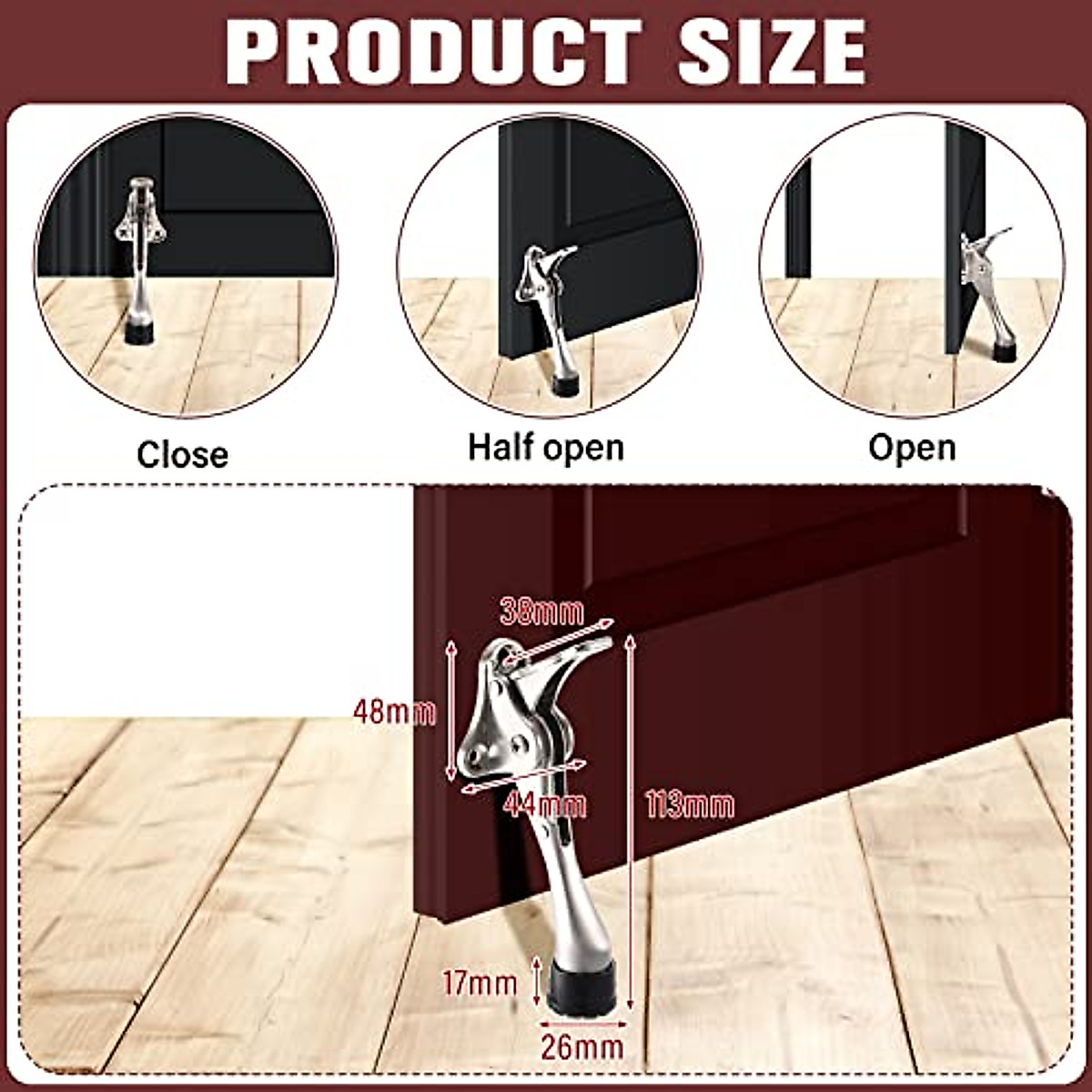 12 Pieces Heavy Duty Door Stoppers 5.35 Inches Kickdown Door Stop Adjustable Kick Down Door Stop Easy Pedal Door Stop with Rubber Tips Commercial Heavy Duty Door Stops for Bottom of Door