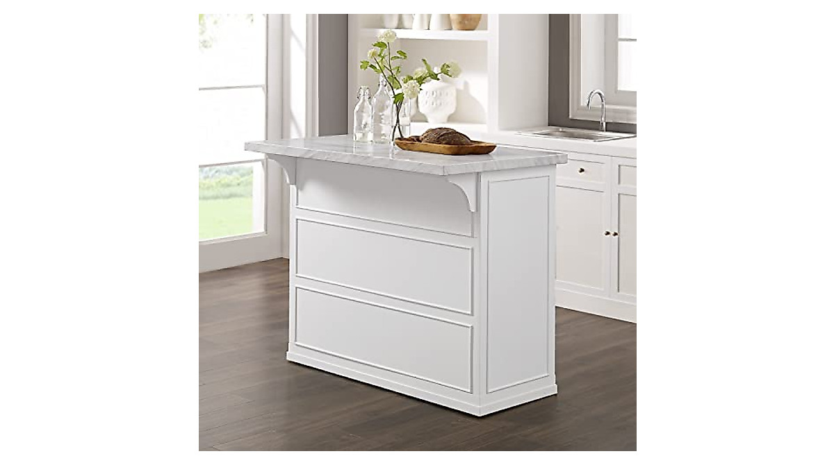 Crosley Cutler Kitchen Island with Faux Marble Top - White