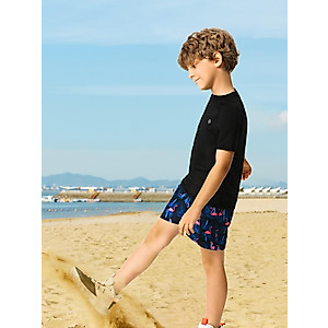 HODOSPORTS Boys UPF 50+ Rash Guard Swim Shirts Short Sleeve Quick Dry UV Protection Sun Shirt Black