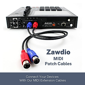 ZAWDIO MIDI Patch Cable Set of 2-5-Pin DIN Male to Male 18" Extension Adapter Cables