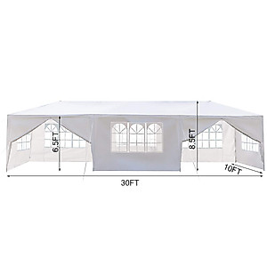 Odthelda Canopy Tent 10' x 30' with 8 Waterproof Sidewalls and Windows for Party Wedding Outdoor Patio Parties Tent BBQ Shelter Canopy Gazebo Heavy Duty