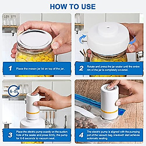 COOKEY Electric Mason Jar Vacuum Sealer, Food Vacuum Saver Can Sealer Pump Kit Compatible with FoodSaver Vacuum Sealer, Attachment Kit for Wide & Regular Mouth Mason Jars, with Electric Vacuum Pump and Lid Opener