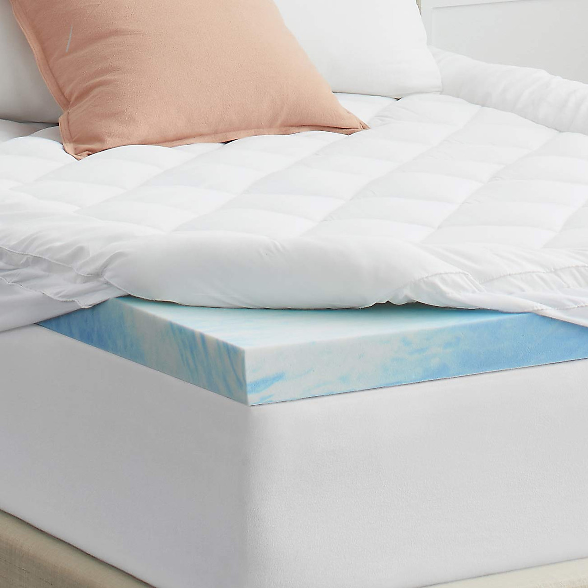 4" SealyChill™ Gel + Comfort Memory Foam Mattress Topper with Pillowtop Washable Allergen Resistant Cover, Full White