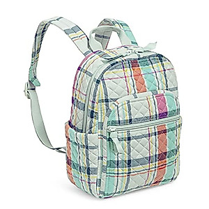 Vera Bradley Women's Cotton Small Backpack, Pastel Plaid - Recycled Cotton, One Size