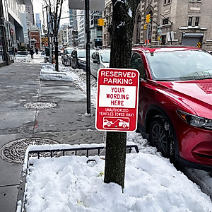 SmartSign Custom Reserved Parking Sign - 12 x 18 Inch, Unauthorized Vehicles Towed Sign, Add Text, 63 mil thick Laminated Aluminum, 3M Engineer Grade Reflective, Red and White, Made in USA