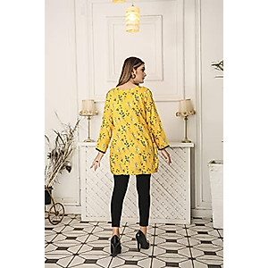 IshDeena Indian Kurti Tops for Women, Kurta Tops for Women, Kurtis for Women Indian Style Tunic Tops for Women Loose Fit (Medium/Yellow)