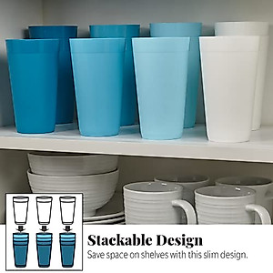 US Acrylic Newport 20 ounce Unbreakable Plastic Stackable Water Tumblers in Blue Sky | Set of 12 Drinking Cups | Reusable, BPA-free, Made in the USA, Top-rack Dishwasher and Microwave Safe
