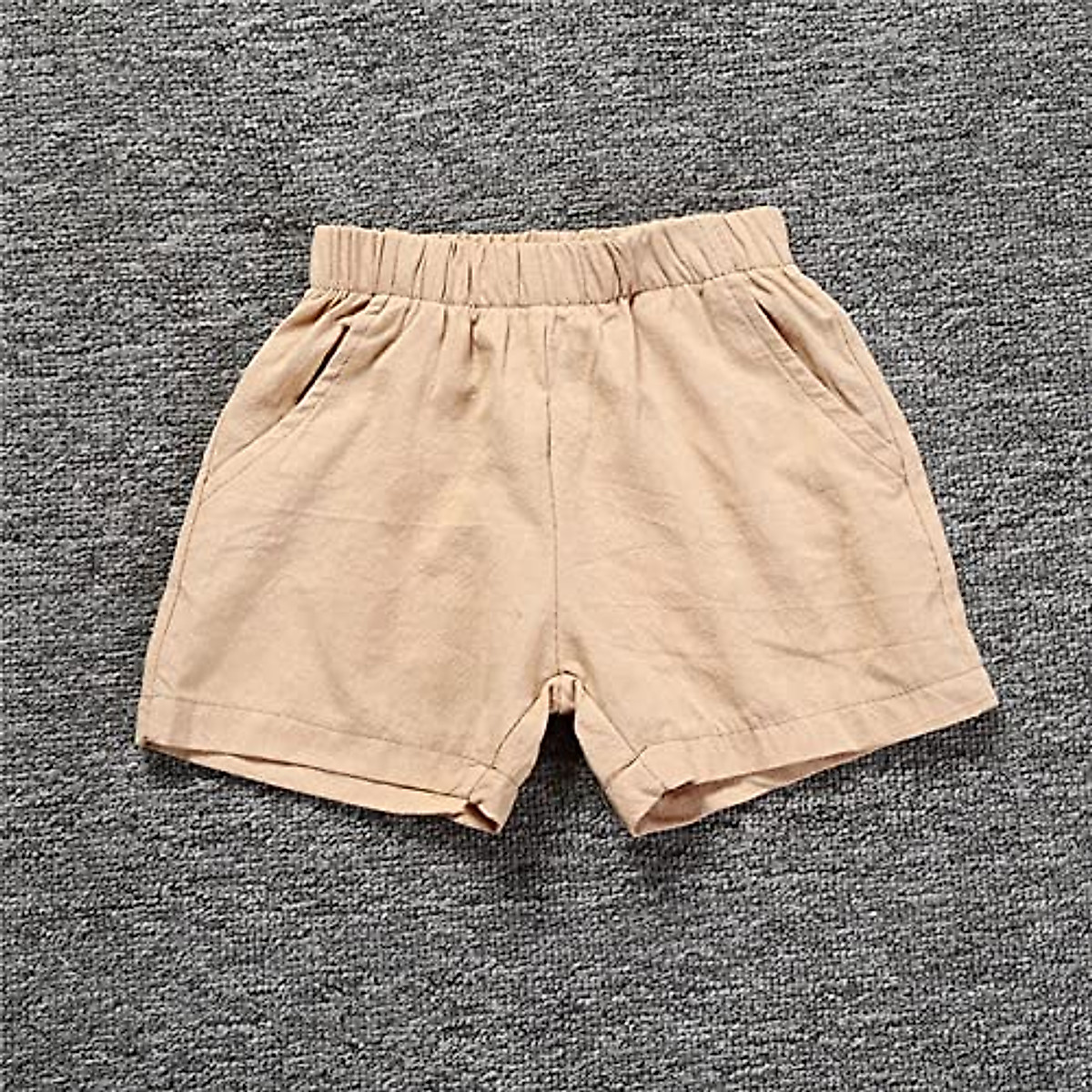 Alvivi Toddler Baby Girls Boys Cotton Linen Shorts Elastic Waistband Solid Color Booty Shorts Khaki 12-18 Months