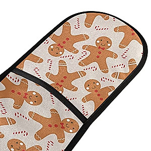Christmas Pattern Bread Man Double Oven Mitts Heat Resistant Soft Cotton Lining Oven Mitts with Hanging Loop for Cooking, Baking, Grilling, 35" x 7"