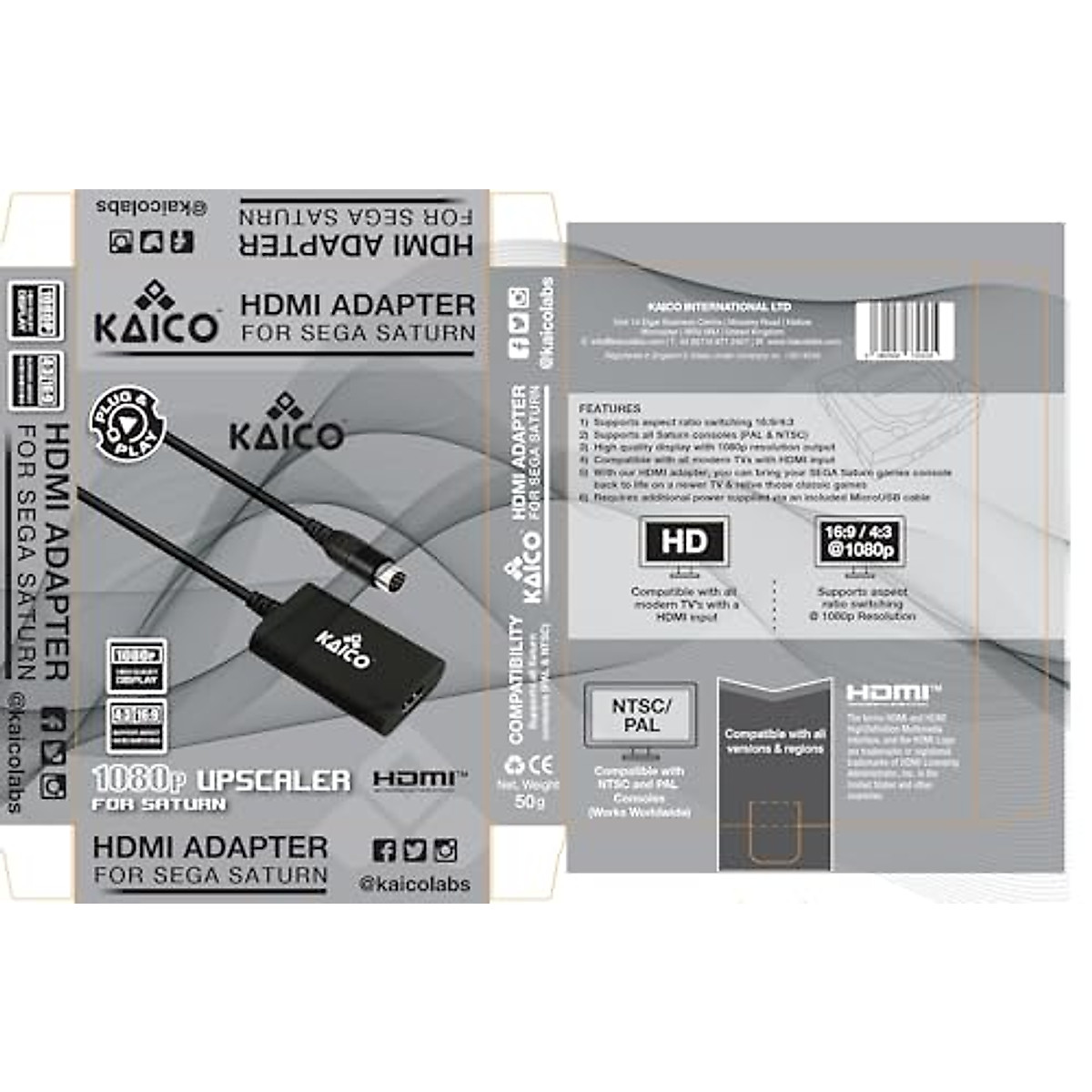 Kaico SEGA Saturn 1080p HDMI Adapter - for use with Sega Saturn - Supports S Video Output – Supports PAL and NTSC Consoles – Aspect Ratio Switch for 16:9 or 4:3