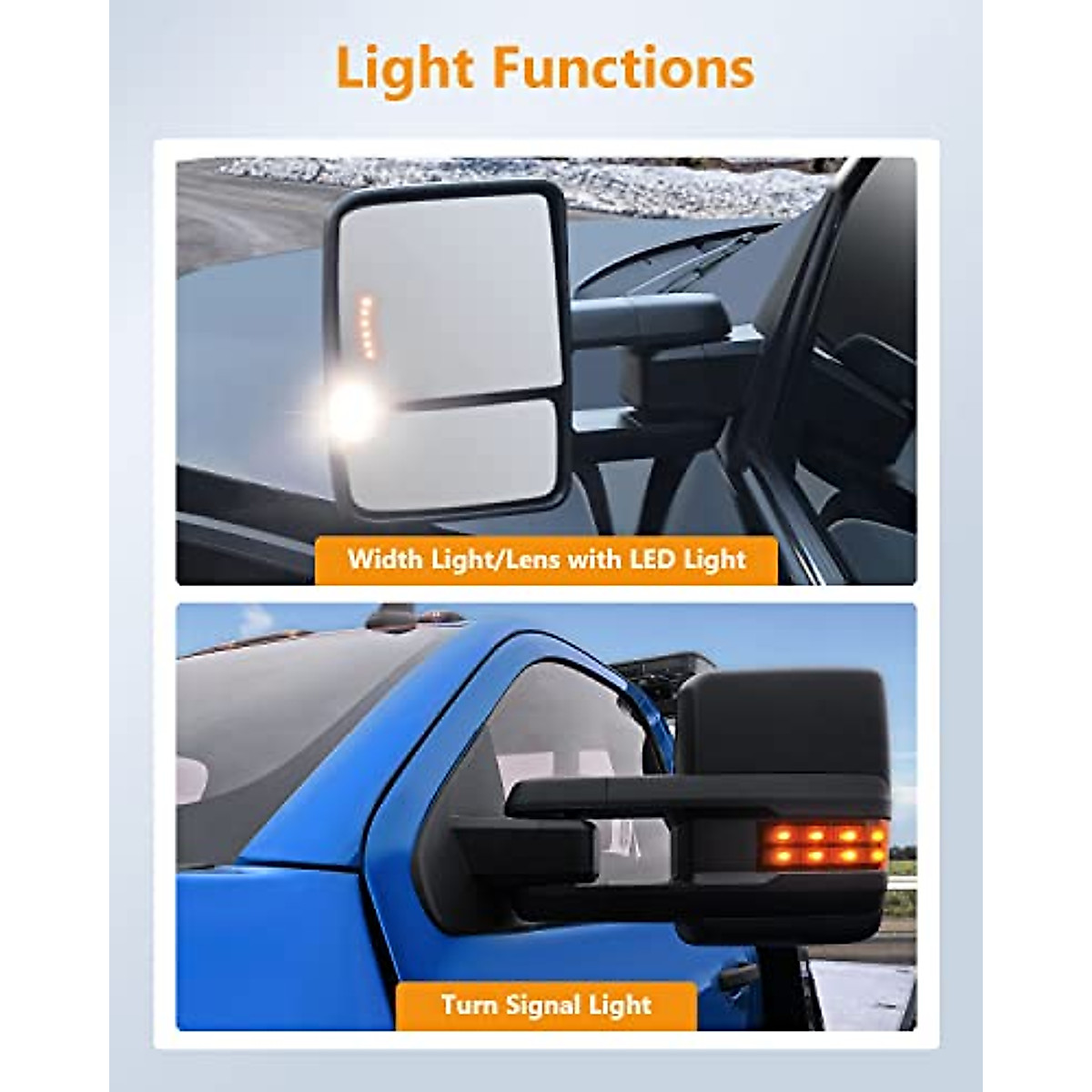 ITOPUP Towing Mirrors Fit for 1999-2002 for Chevy Silverado for GMC Sierra 1500/2500 Tow Mirrors with Power Control Heated LED Turn Signal Width Light Black 1 Pair of Mirrors Left Side and Right Side